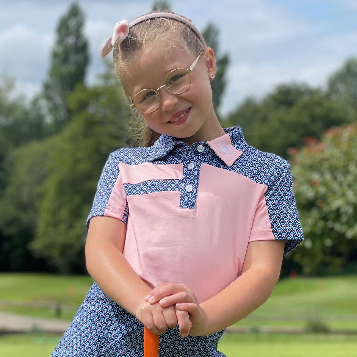 Tilly Girls Golf Polo | Light Pink/Blue | Chinnydipper